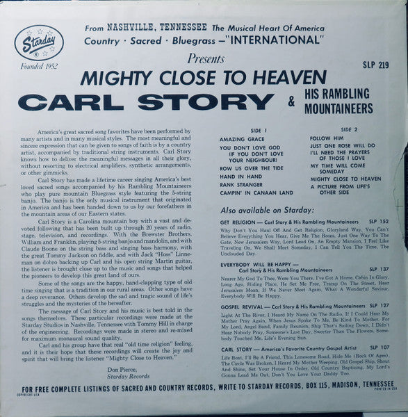 Carl Story Mighty Close To Heaven – Country Music USA